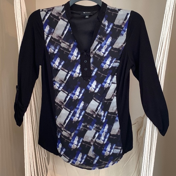 AB Studio | Tops | 25 Ab Studio Blue Gray And Black Button Vneck | Poshmark